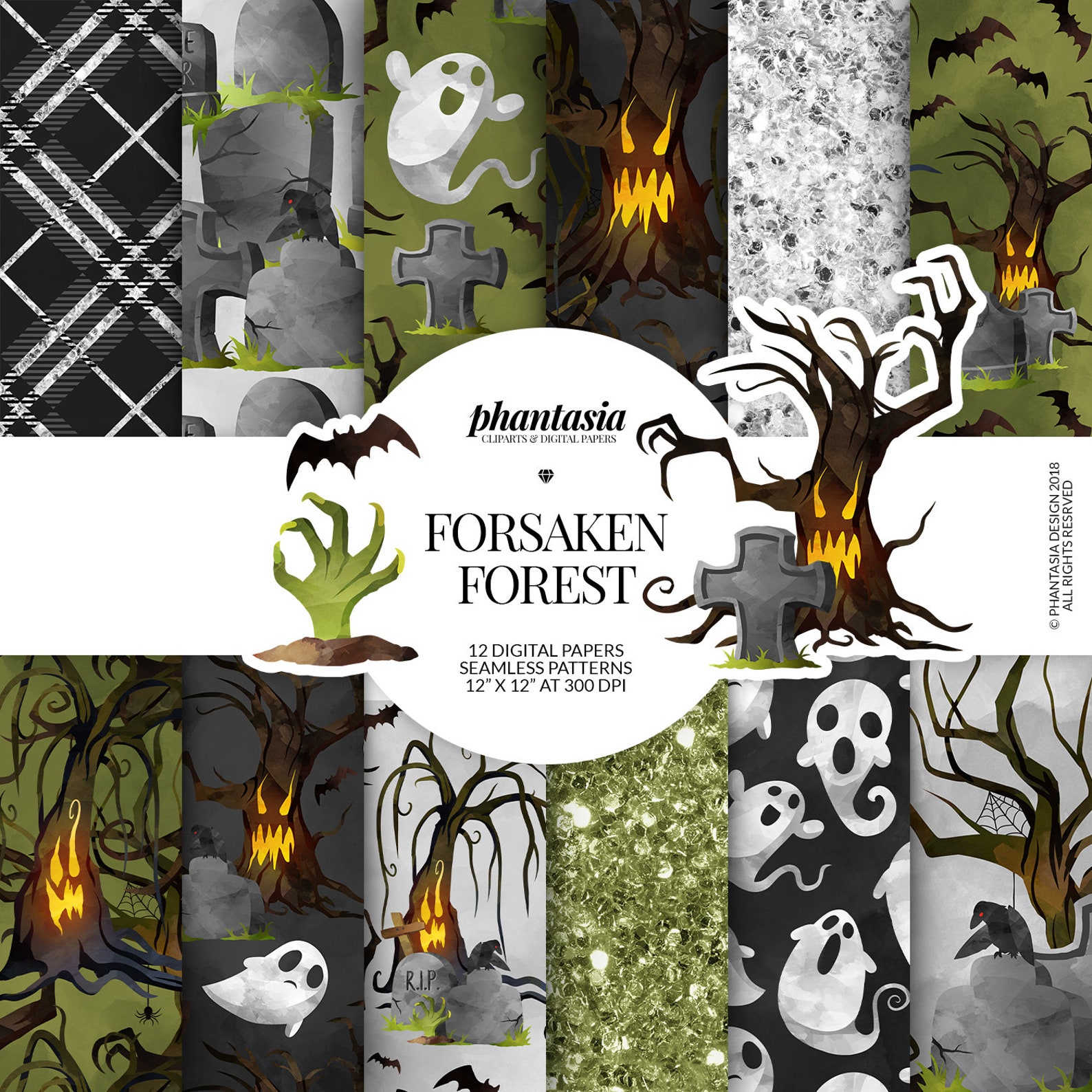 Graveyard Digital Paper Halloween Digital Haunted Forest - Etsy