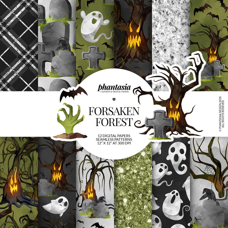 Graveyard Digital Paper, Halloween Digital, Haunted Forest, Haunted ...
