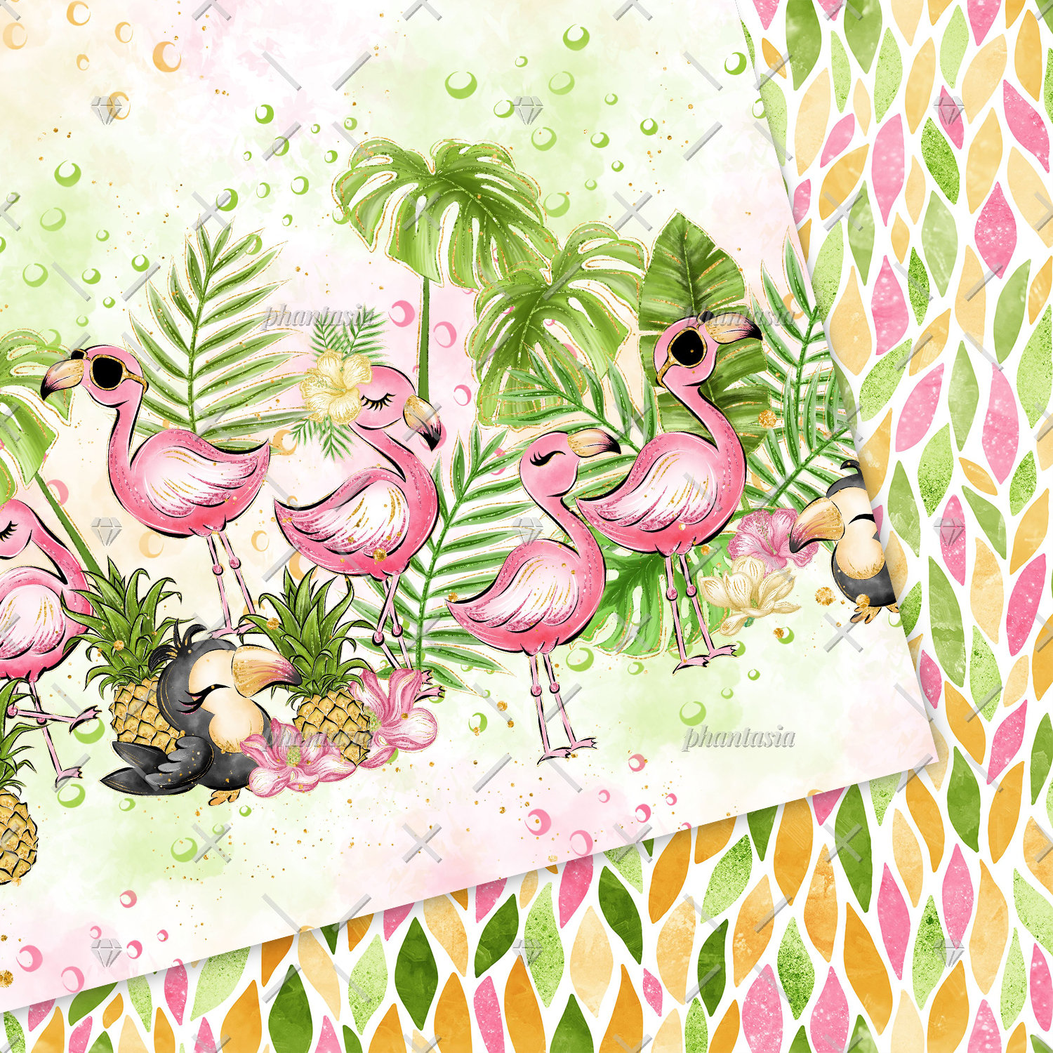 Tropical Digital Paper Cute Flamingo Exotic Pattern Summer - Etsy