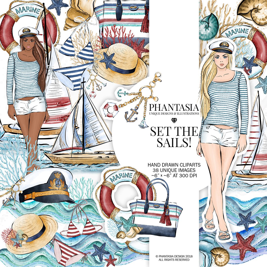 Nautical Watercolor Clipart, Nautical Fashion, Nautical Planner, Summer ...
