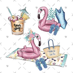 Poolside Watercolor Cliparts, Summer Cliparts, Pool Party, Beach ...