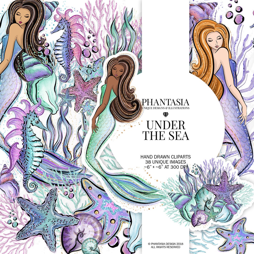 Watercolor Mermaid Clip Art, Summer Watercolor Clip Arts, Mermaid ...