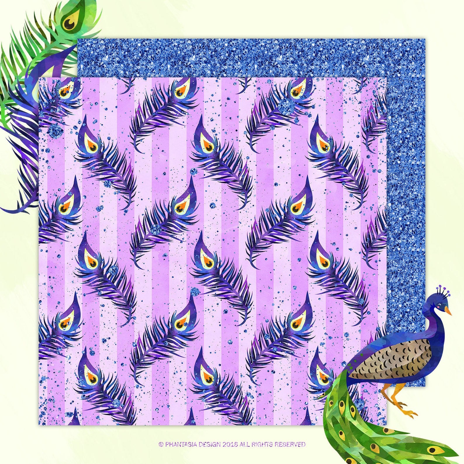 Peacock Digital Paper, Peacocks Clipart, Peacock Planner, Summer ...