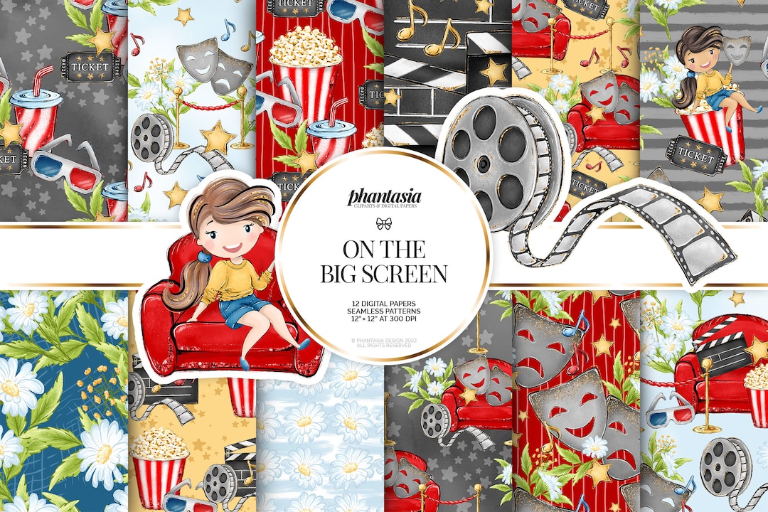 Cinema Digital Papers, Cinema Seamless Pattern, Movie Patterns, Cinema ...