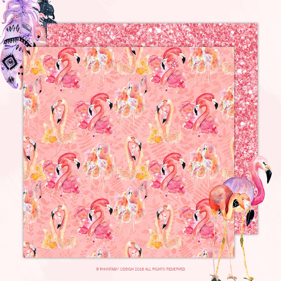 Flamingo Digital Paper Pack Boho Digital Paper Flamingo | Etsy