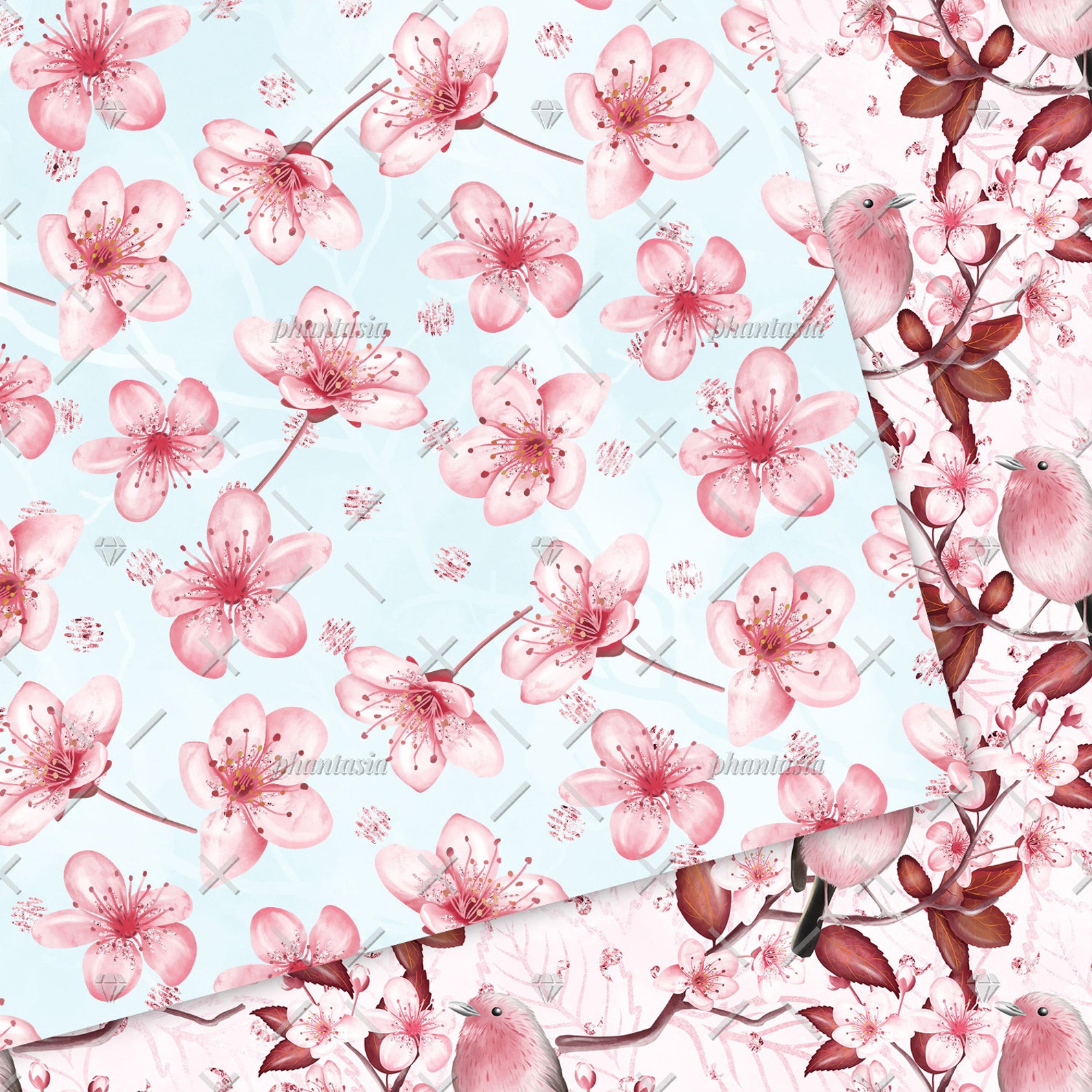 Cherry Blossom Digital Papers Floral Patterns Seamless - Etsy