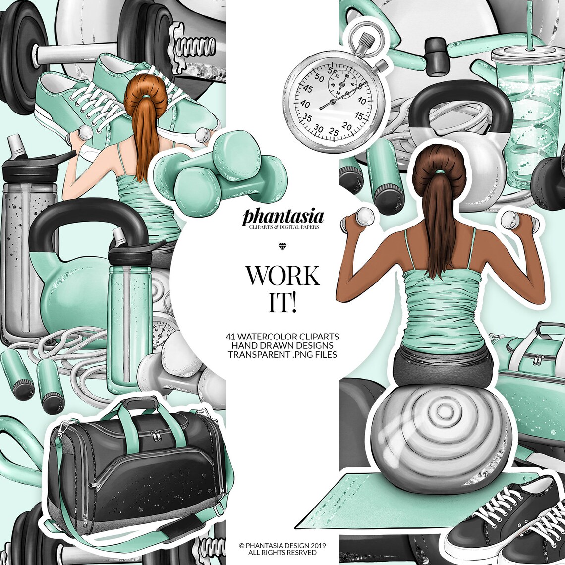 Fitness Watercolor Clipart Gym Cliparts Exercise Cliparts - Etsy