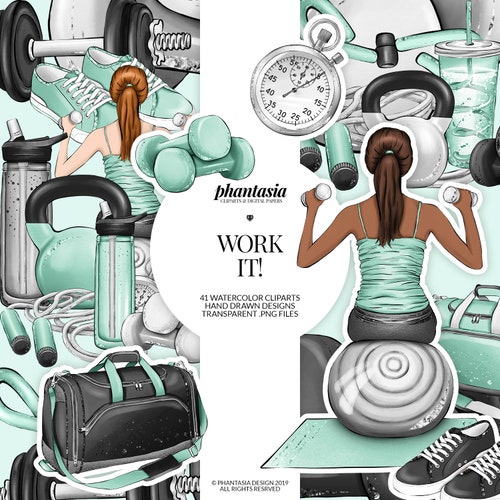 Fitness Watercolor Clipart Gym Cliparts Exercise Cliparts - Etsy