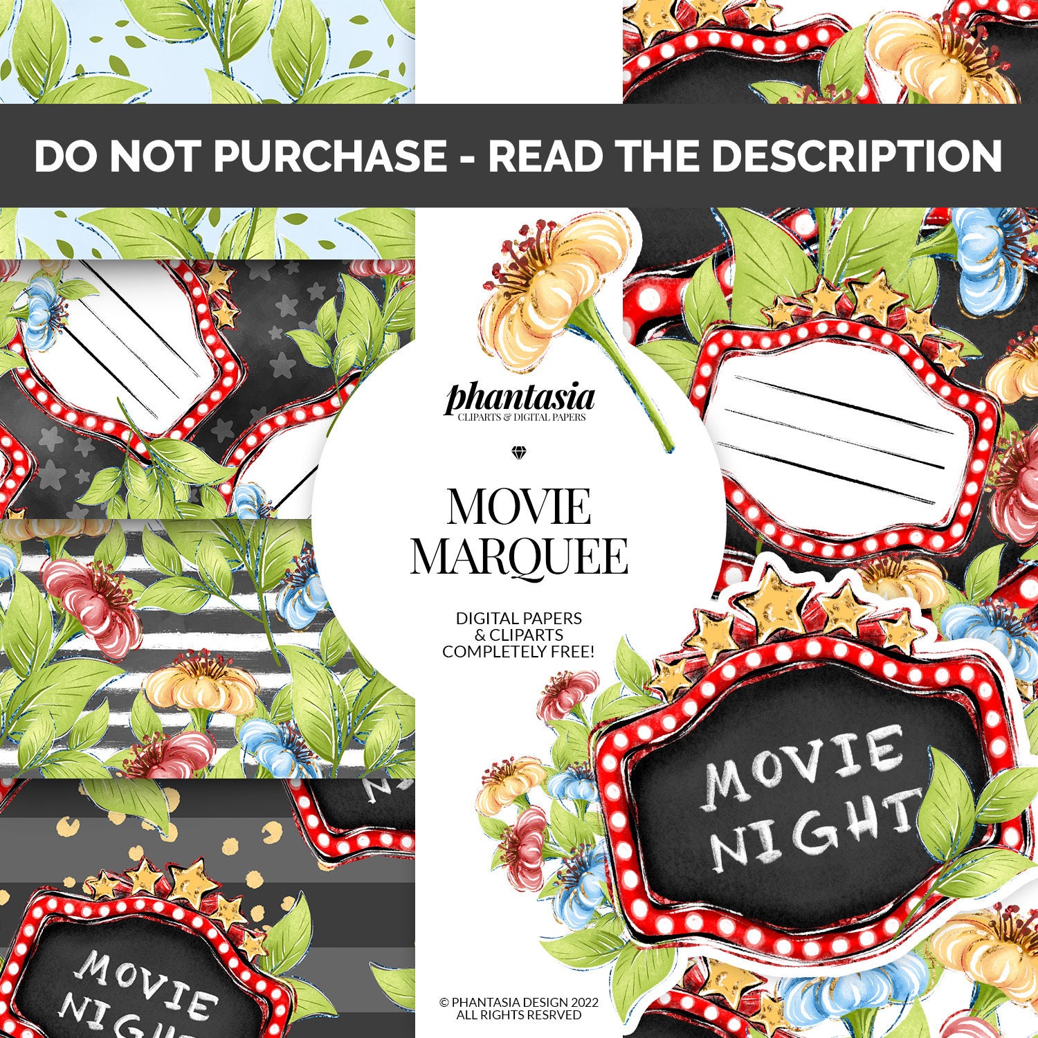 Cinema Freebie Movie Marquee Clipart Cinema Pattern - Etsy
