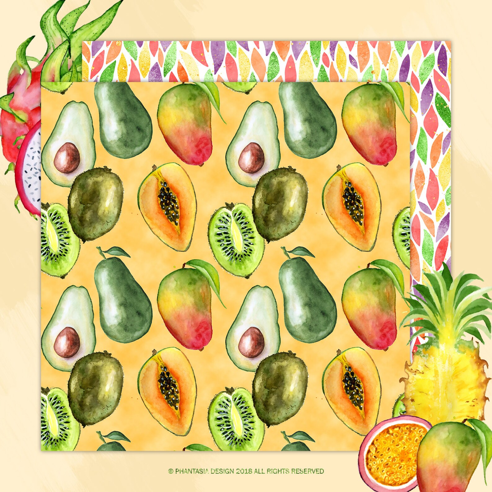 Tropical Fruits Digital Paper Pack, Fruit Digital Paper, Tropical ...