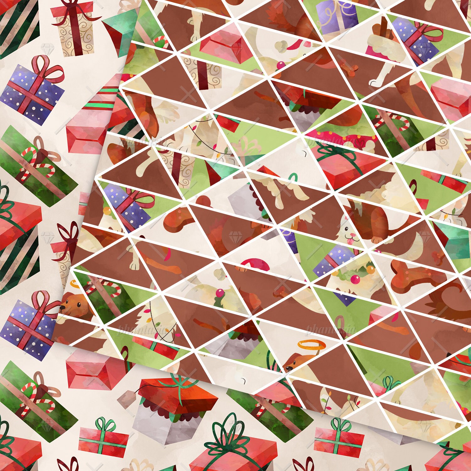 Christmas Dogs Digital Paper Christmas Patterns Winter - Etsy