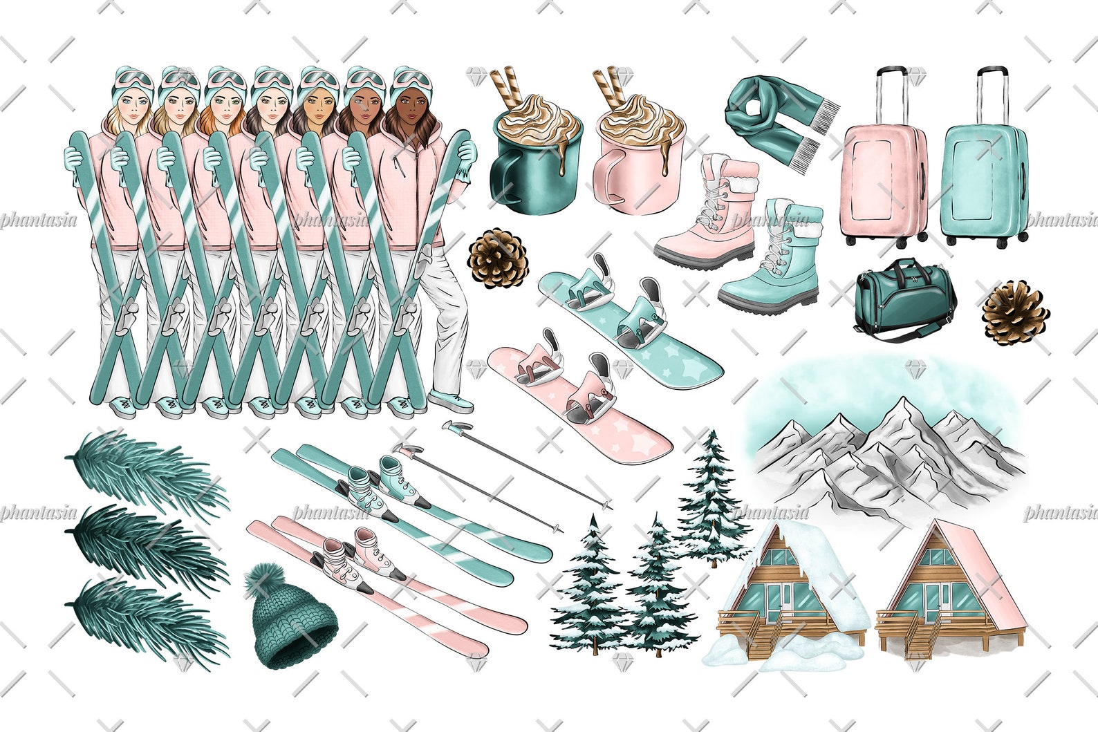 Skiing Watercolor Cliparts, Snow Sports Clipart, Winter Clipart, Winter ...