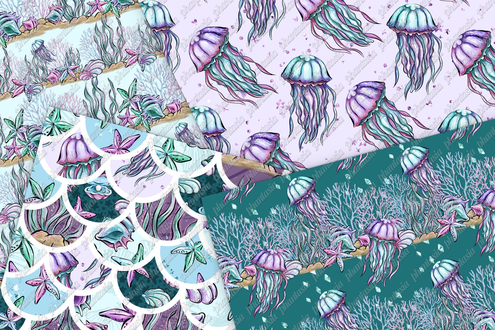 Mermaid Digital Papers, Mermaid Patterns, Mermaid Seamless, Mermaid ...