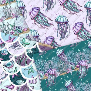 Mermaid Digital Papers, Mermaid Patterns, Mermaid Seamless, Mermaid ...