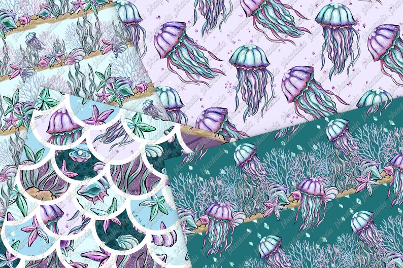 Mermaid Digital Papers Mermaid Patterns Mermaid Seamless | Etsy