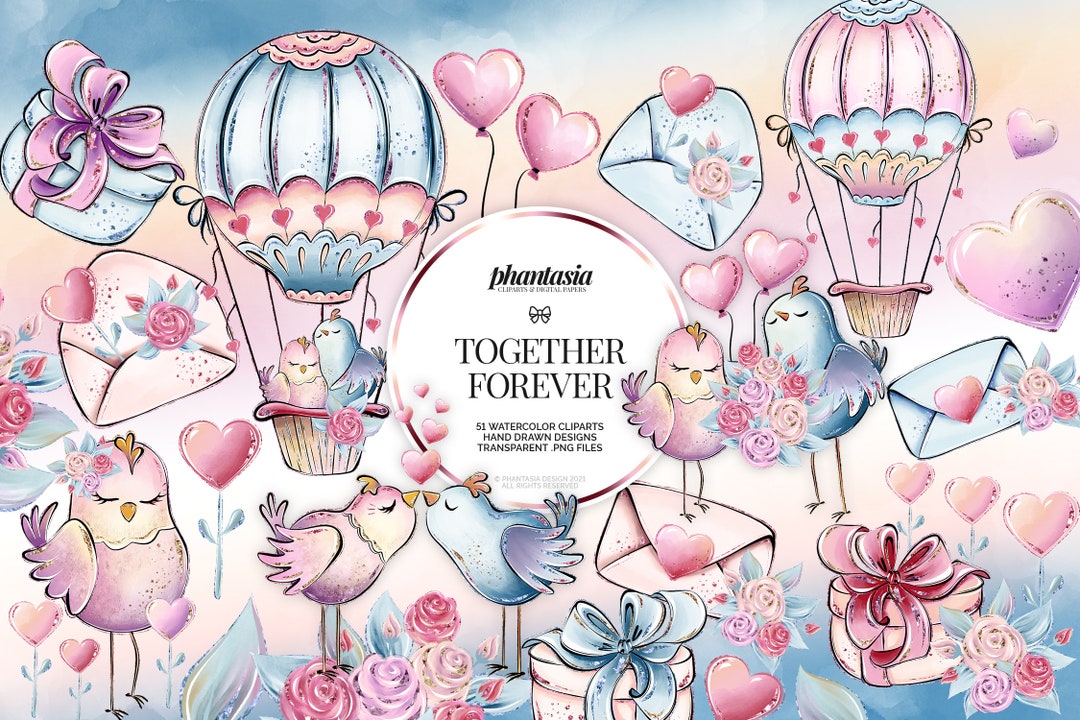 Valentines Watercolor Clipart, Love Clipart, Birds Clipart, Valentines ...