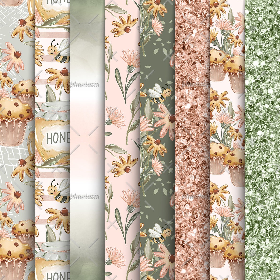 Honey Digital Kit Bee Clipart Watercolor Clipart Seamless - Etsy