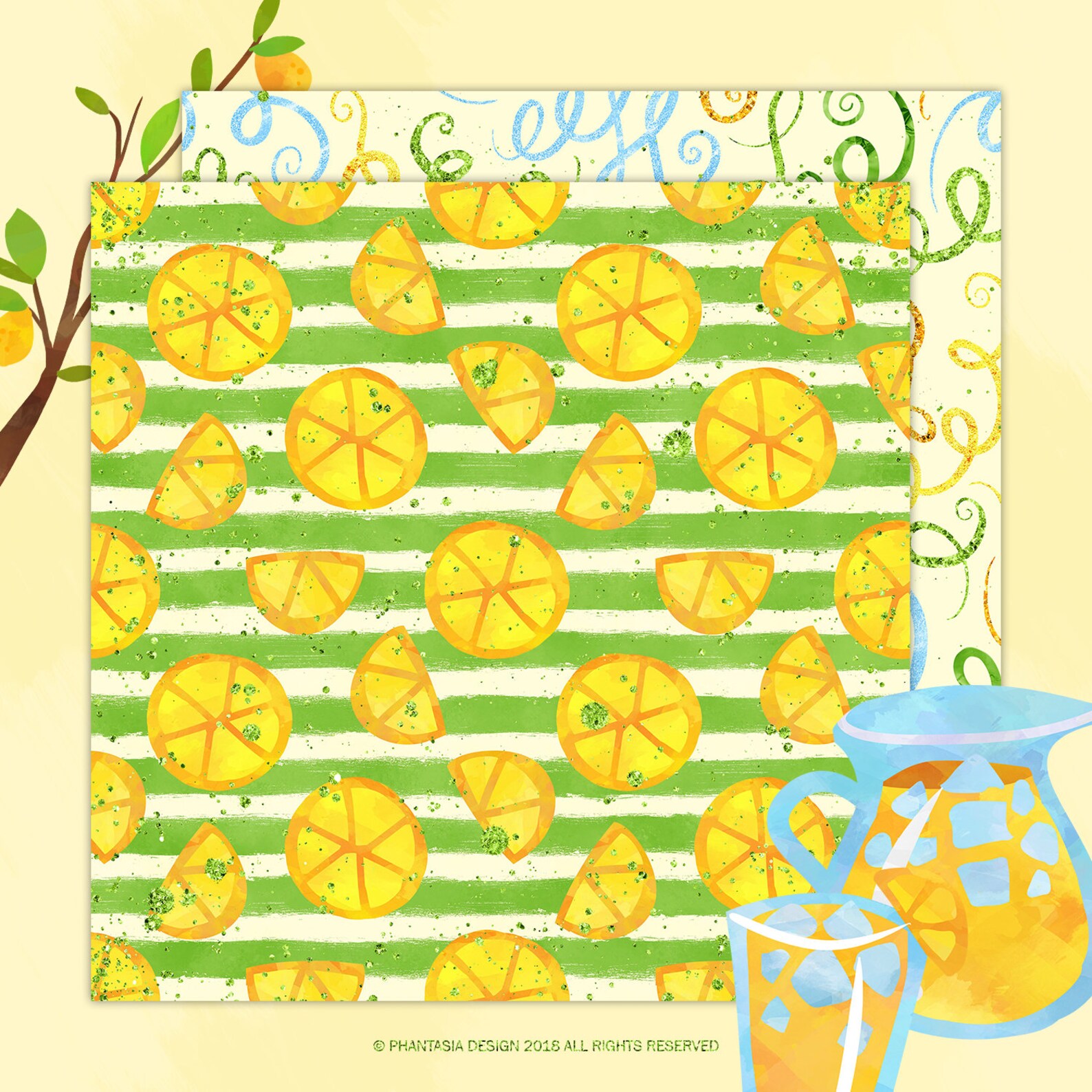 Lemonade Digital Paper, Summer Digital Paper, Summer Planner, Lemonade ...