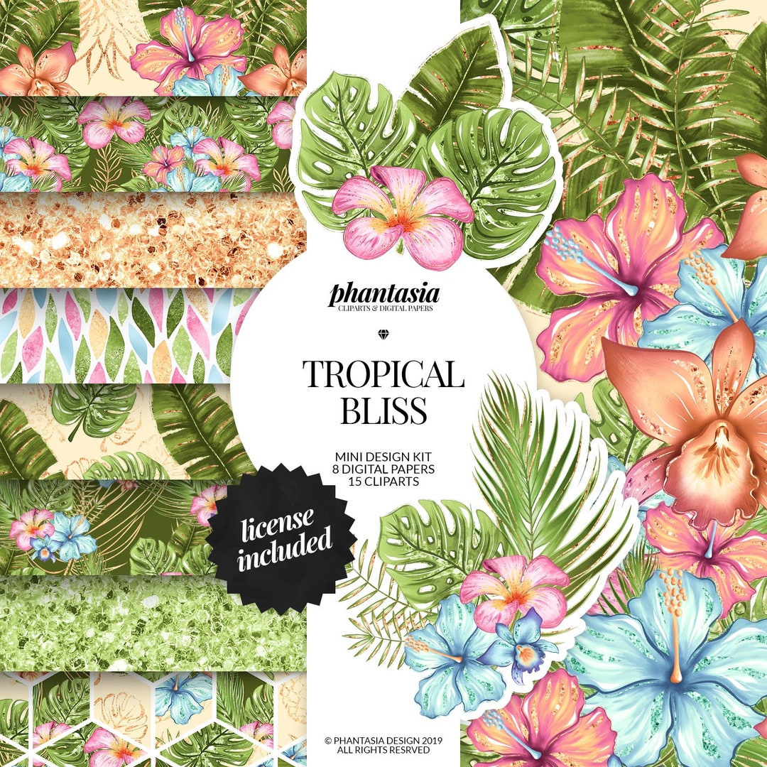 Tropical Flowers Bundle, Flower Clipart, Exotic Clipart, Flowers ...
