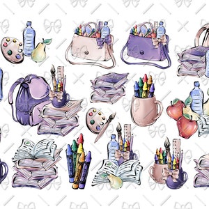 Back to School Watercolor Cliparts, School Elements, Hand Drawn Clipart ...