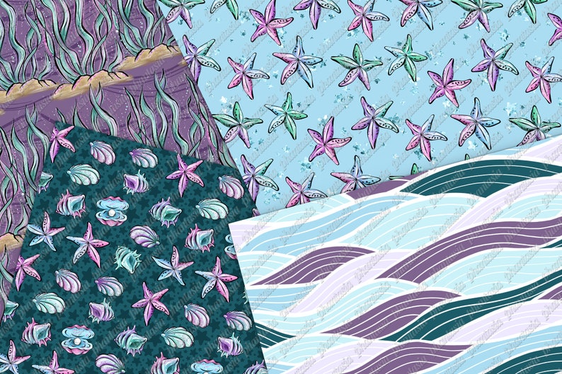 Mermaid Digital Papers Mermaid Patterns Mermaid Seamless | Etsy