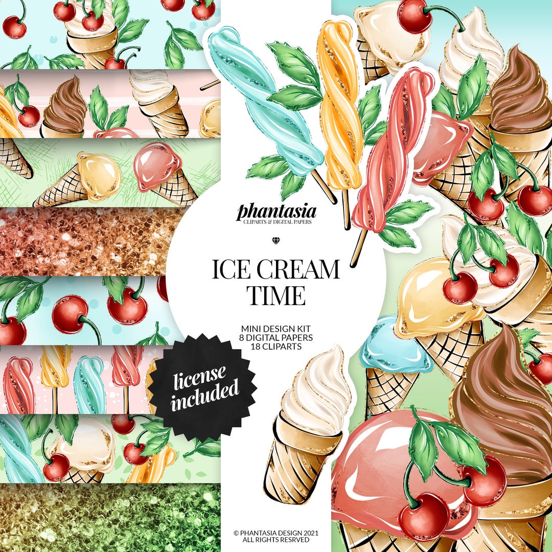 Ice Cream Clipart Bundle, Ice Cream Digital Papers, Ice Cream ...