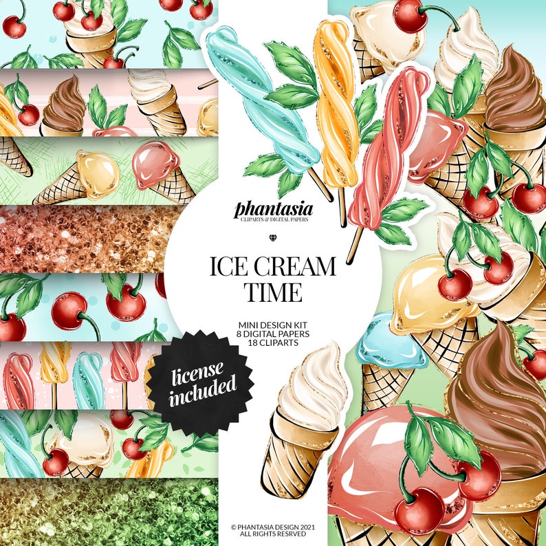 Ice Cream Clipart Bundle Ice Cream Digital Papers Ice Cream | Etsy