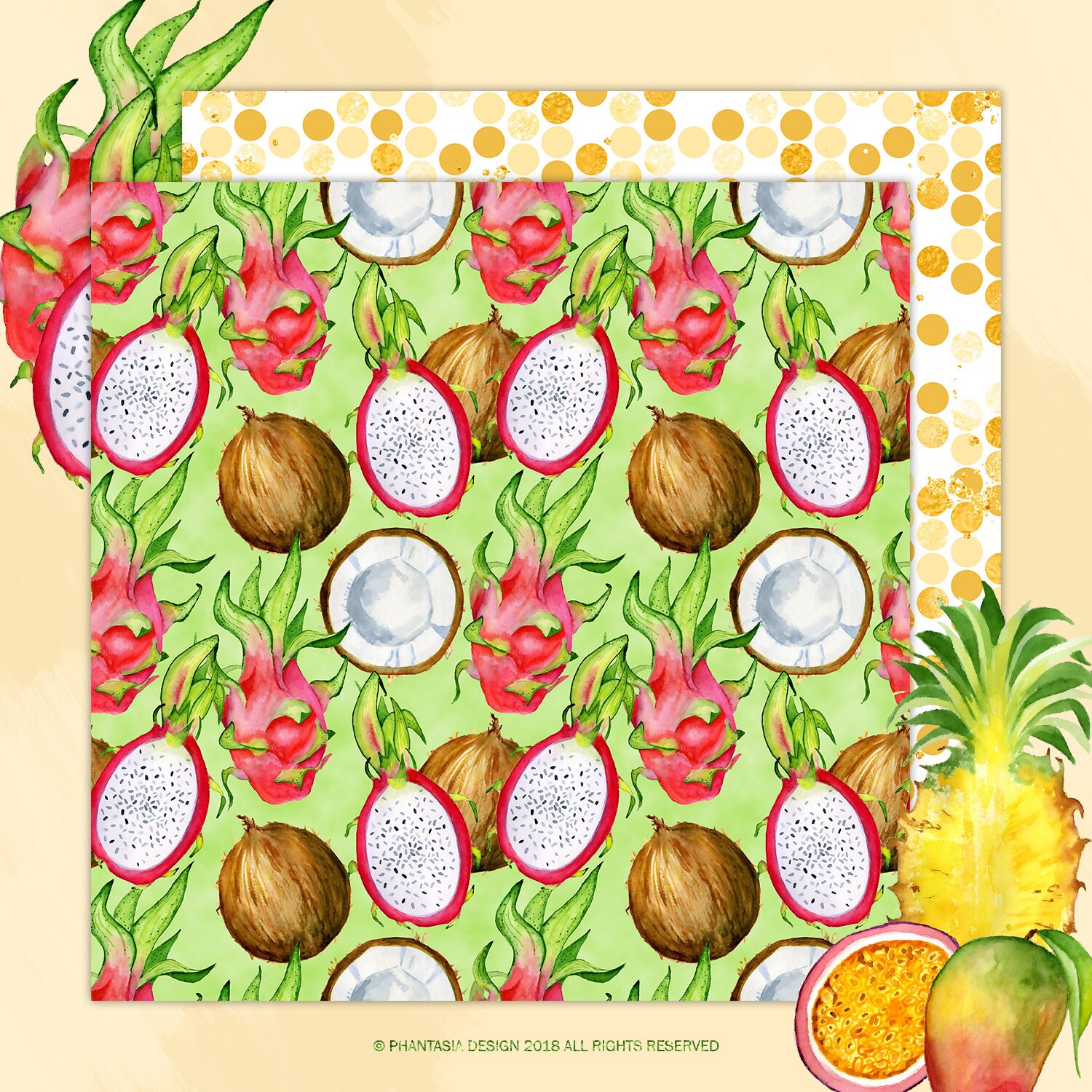 Tropical Fruits Digital Paper Pack, Fruit Digital Paper, Tropical ...