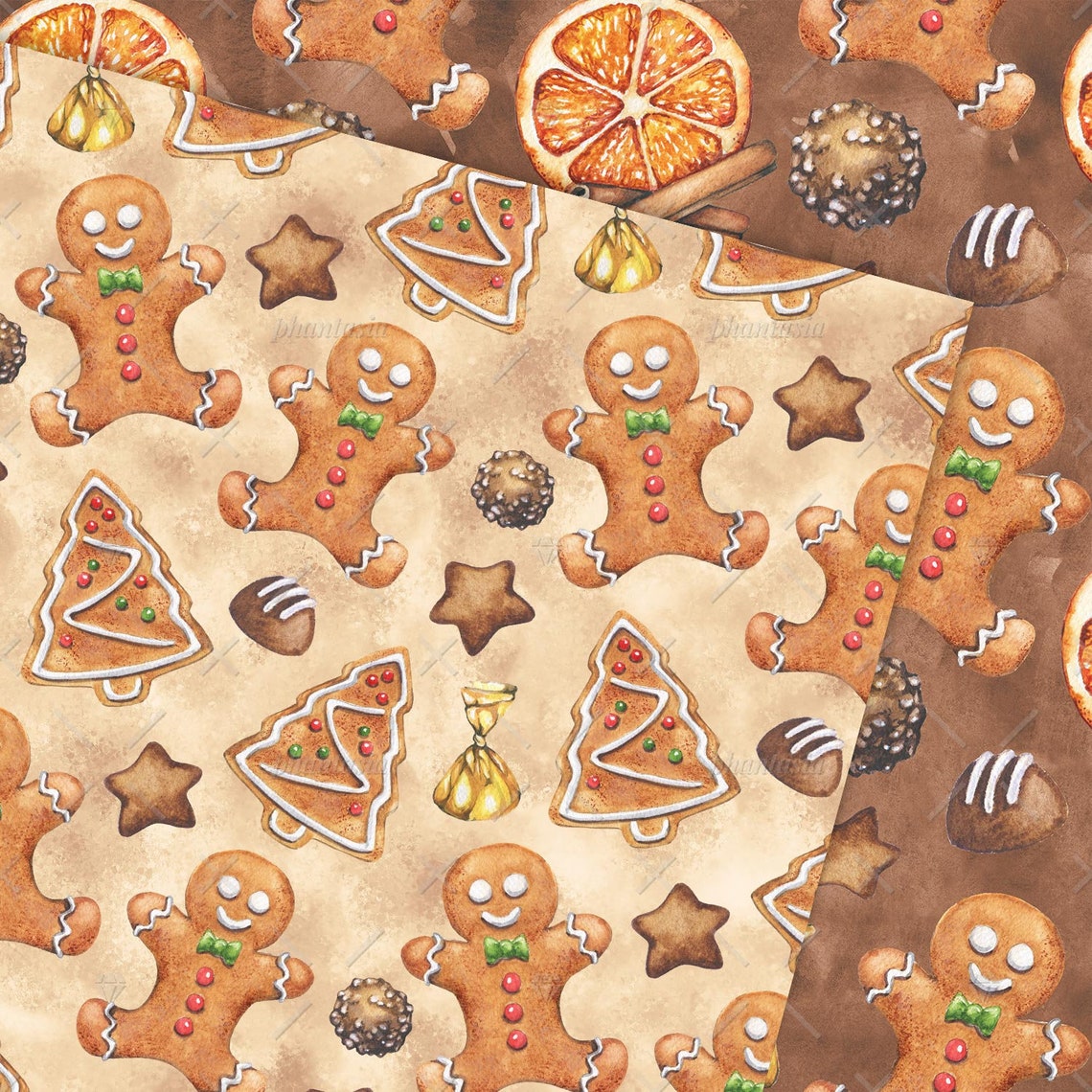 Gingerbread Digital Paper Christmas Patterns Winter Digital | Etsy