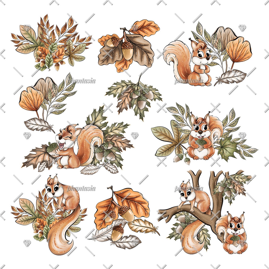 Cute Squirrels Watercolor Cliparts Fall Cliparts Cute - Etsy