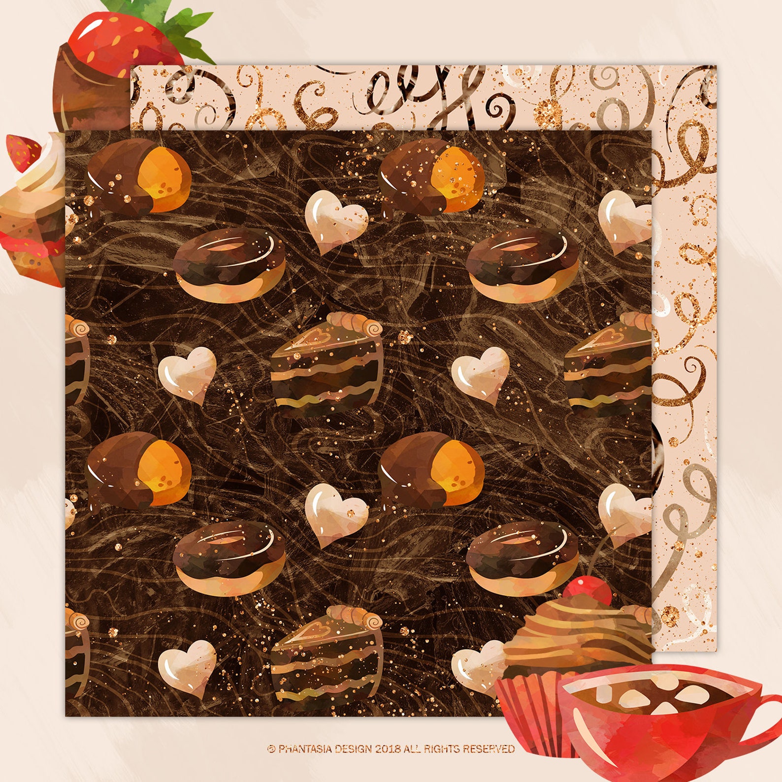 Chocolate Digital Paper Sweets Digital Paper Pastry Digital | Etsy