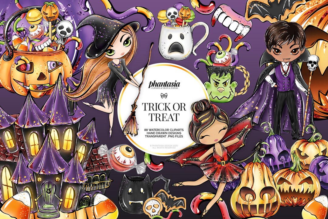 Halloween Watercolor Clipart, Halloween Children, Halloween Dolls ...