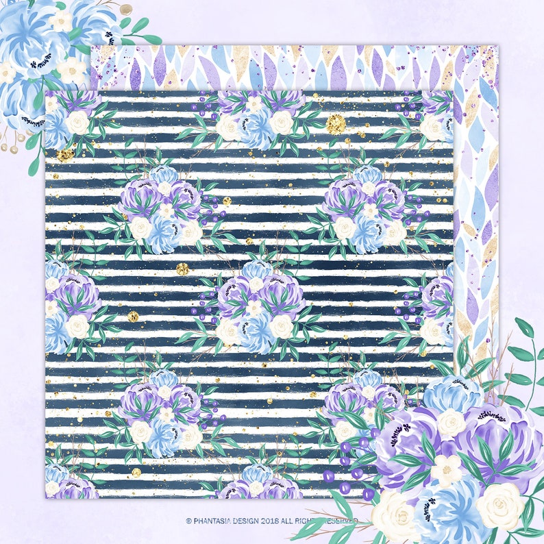 Watercolor Floral Digital Paper Flower Digital Blue and - Etsy
