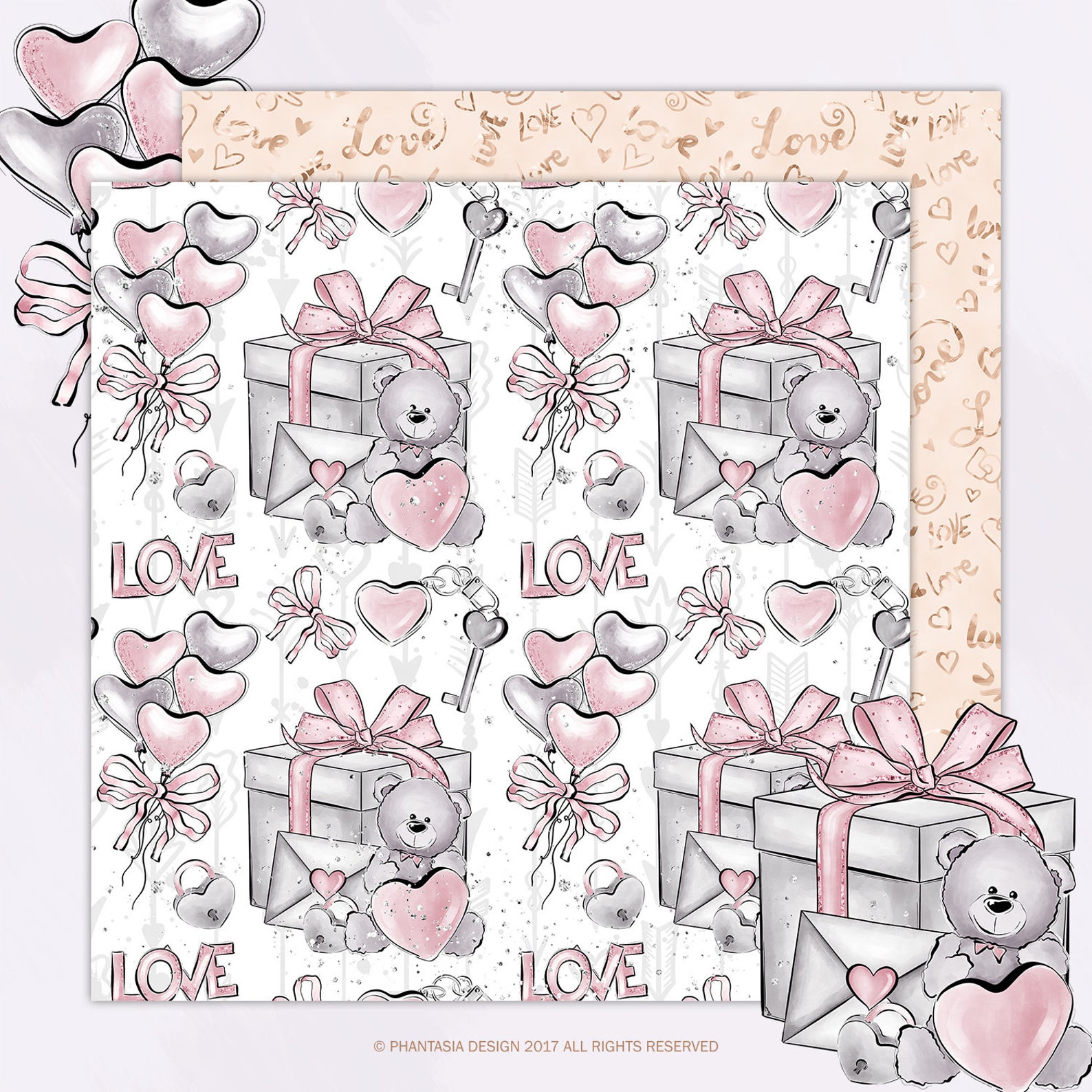Valentines Day Digital Paper Pack Teddy Bear Love Digital - Etsy