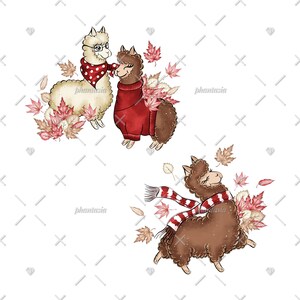Alpaca Cliparts, Cozy Alpacas, Autumn Watercolor, Autumn Planner ...