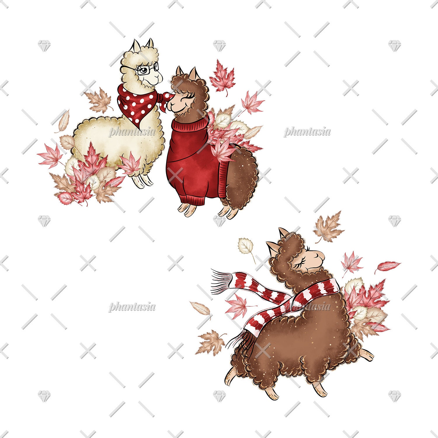 Alpaca Cliparts, Cozy Alpacas, Autumn Watercolor, Autumn Planner ...