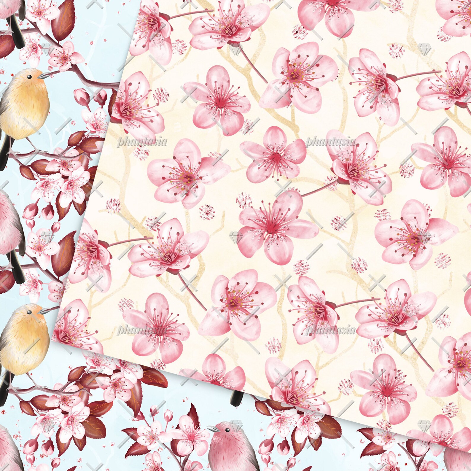 Cherry Blossom Digital Papers Floral Patterns Seamless - Etsy