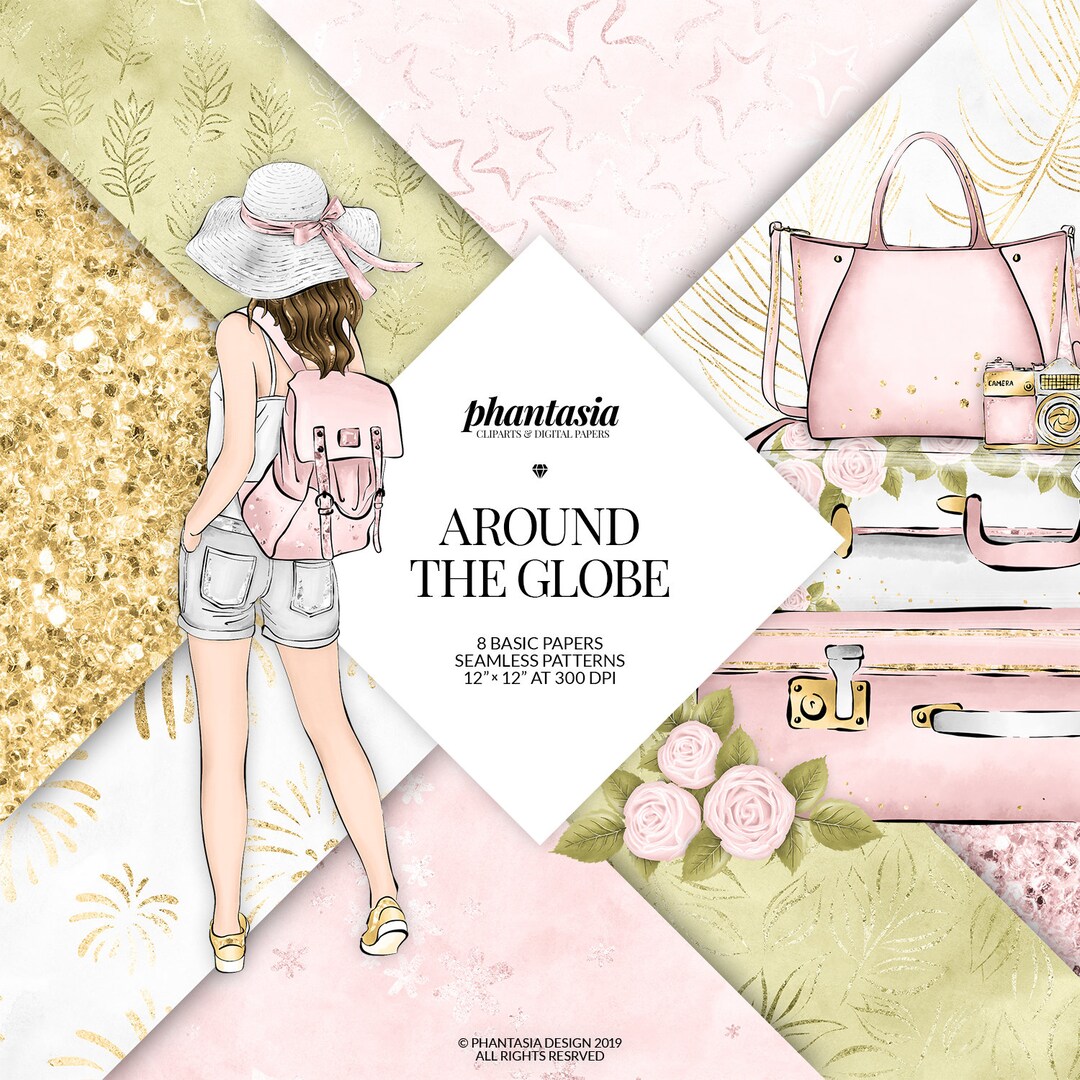 Travel Basic Papers, Minimalist Patterns, Pink and Gold, Seamless ...