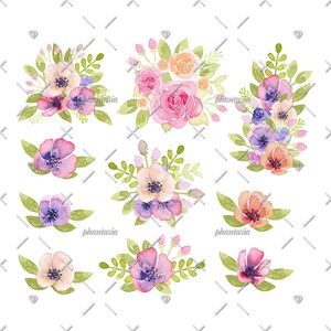 Watercolor Floral Cliparts Hand Painted Flowers Purple Pink - Etsy