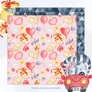 Valentines Cats Digital Paper Pack, Kitty Digital Paper, Valentines ...