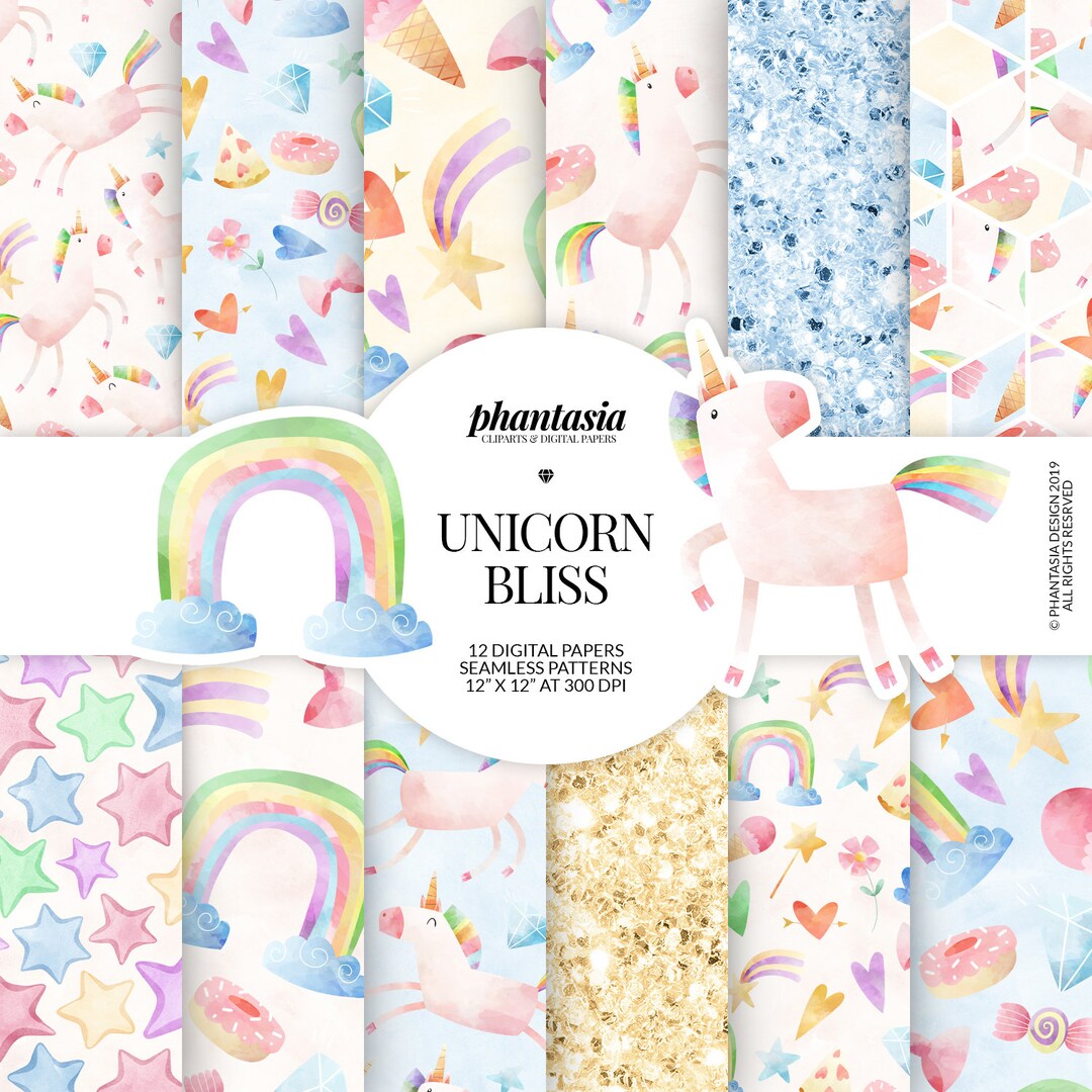 Unicorns Digital Papers, Cute Unicorn Pattern, Seamless Patterns ...