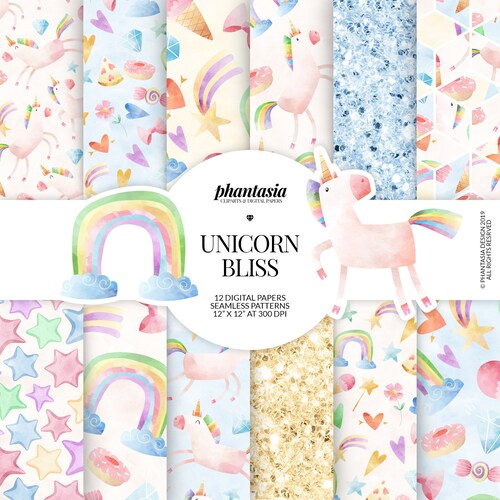 Unicorns Digital Papers Cute Unicorn Pattern Seamless - Etsy