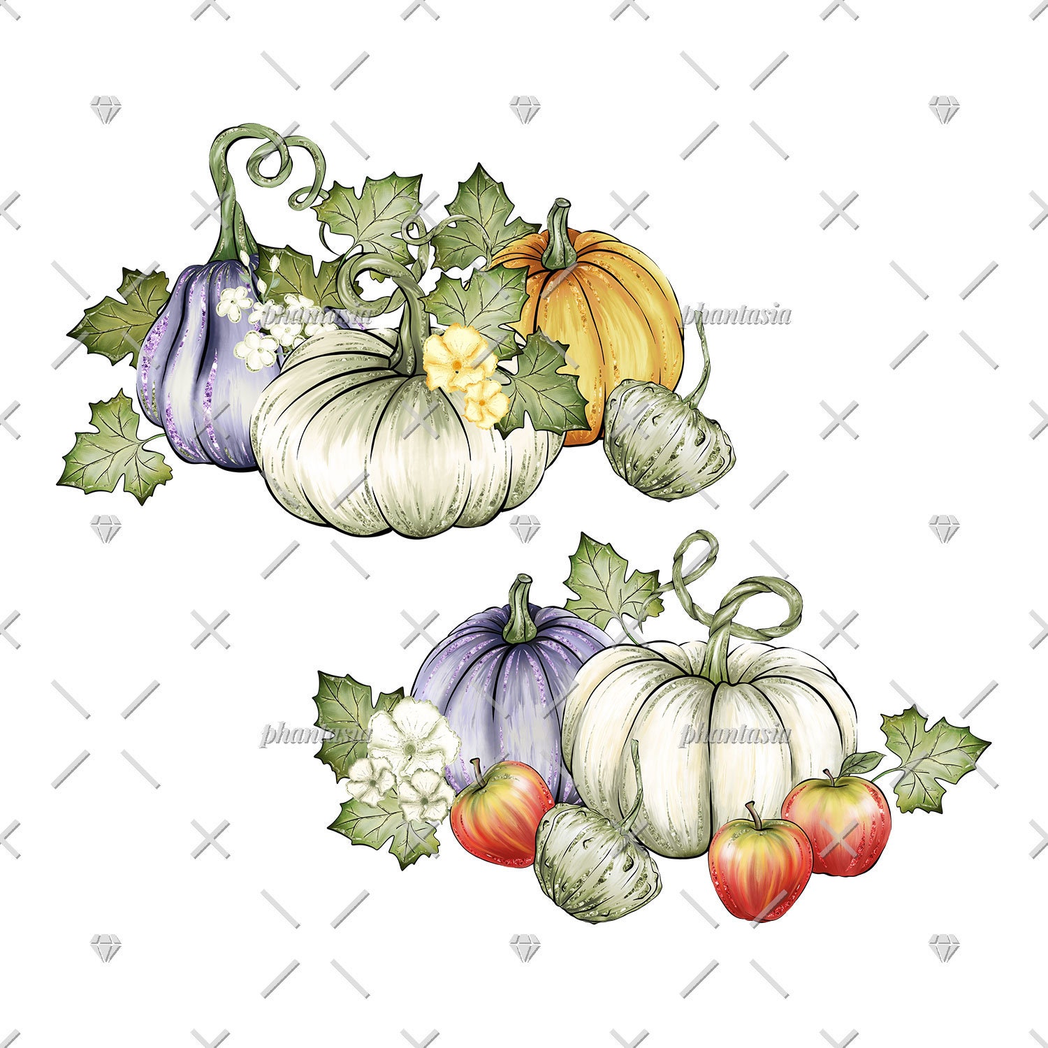Pumpkins Watercolor Clipart Thanksgiving Clip Art Autumn | Etsy