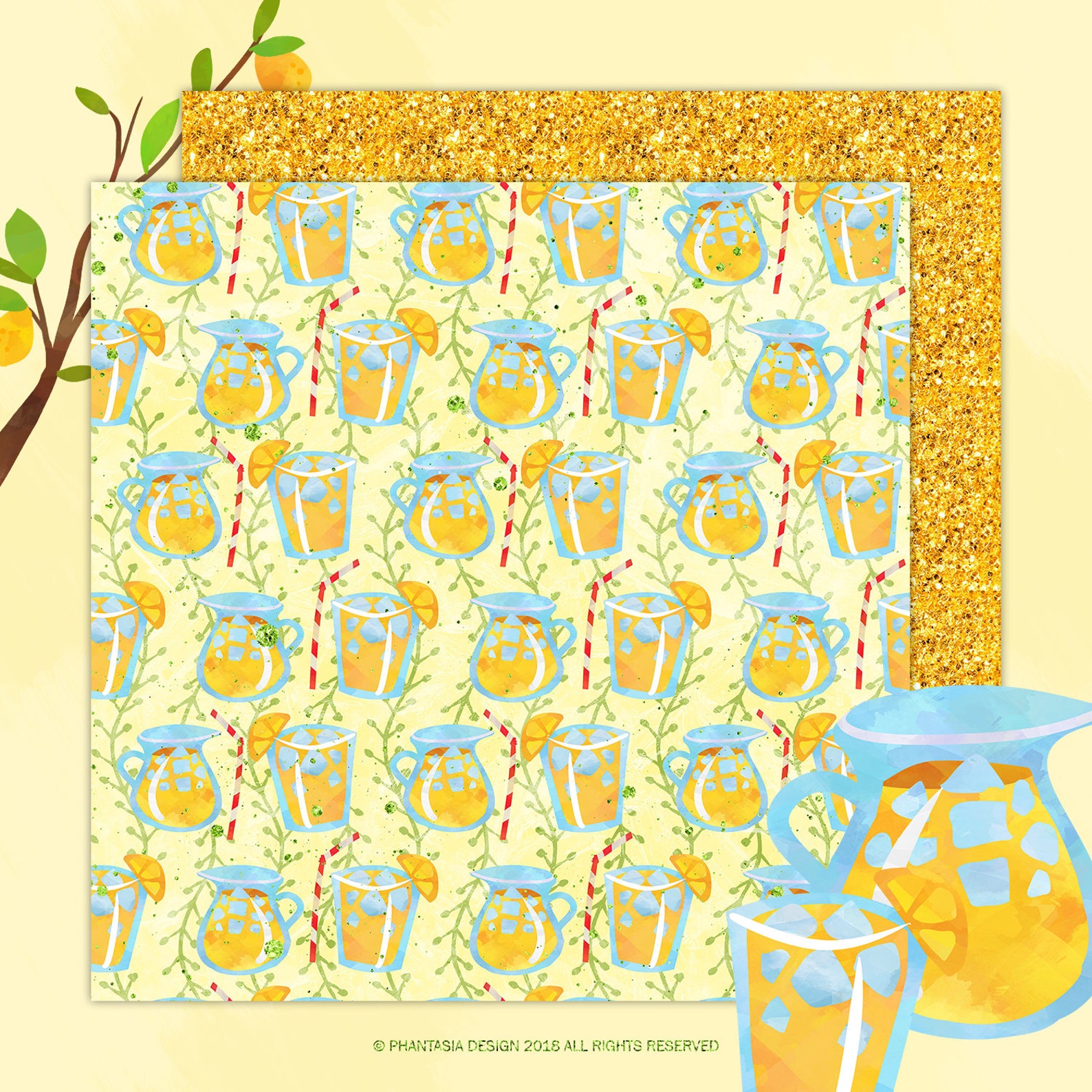 Lemonade Digital Paper Summer Digital Paper Summer Planner | Etsy