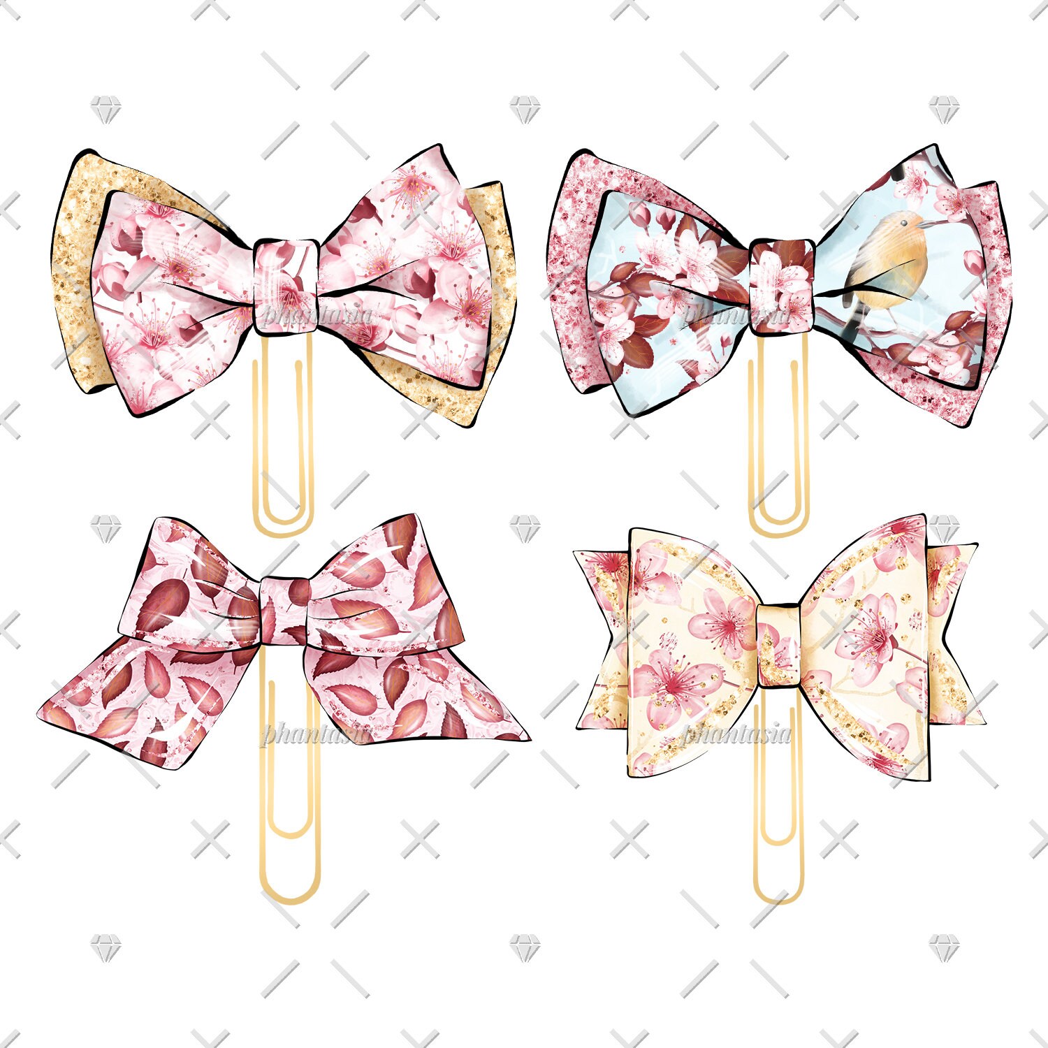 Cherry Blossoms Planner Cliparts, Spring Planner, Bow Paperclips ...