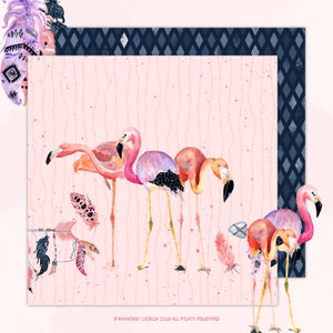 Flamingo Digital Paper Pack, Boho Digital Paper, Flamingo Pattern ...
