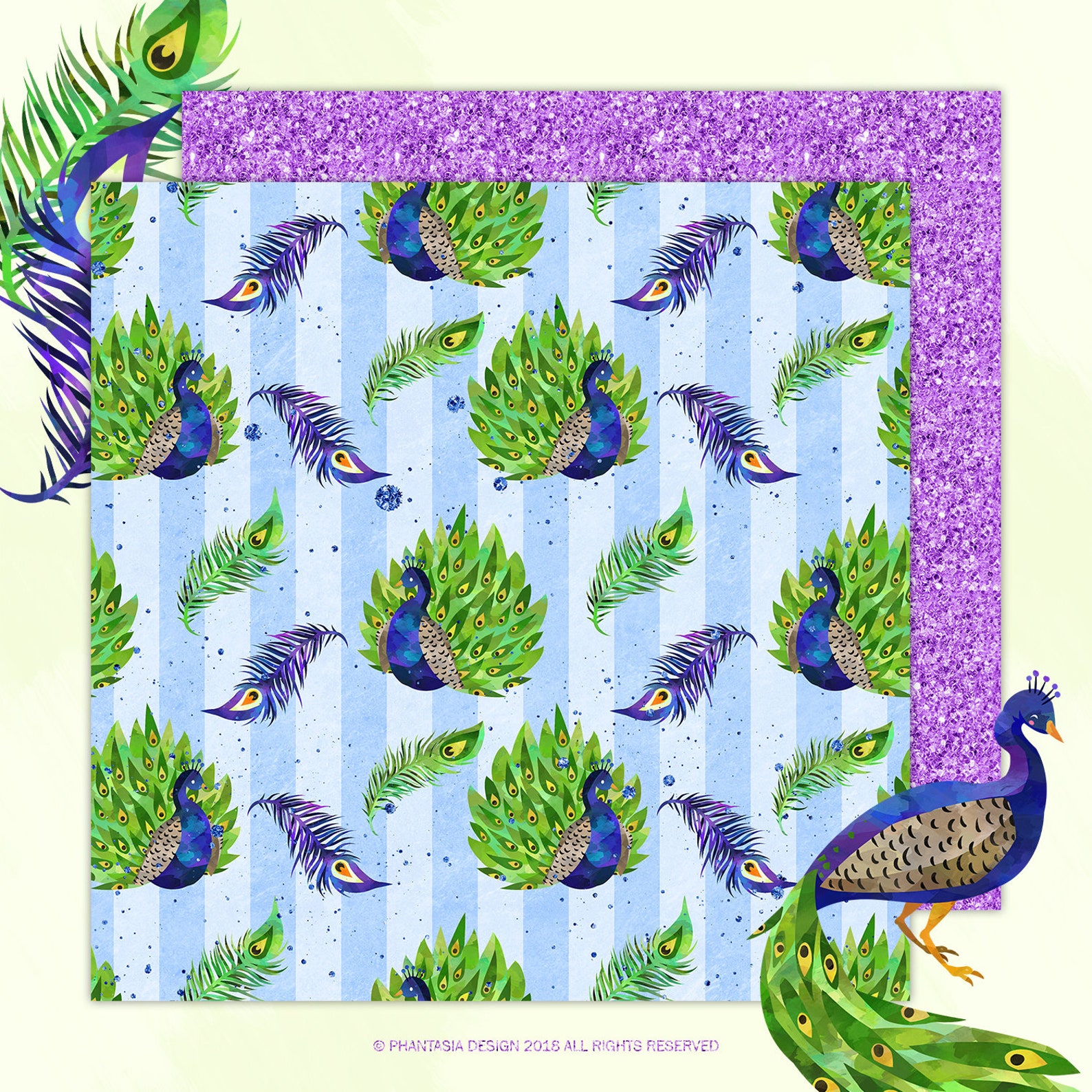 Peacock Digital Paper, Peacocks Clipart, Peacock Planner, Summer ...