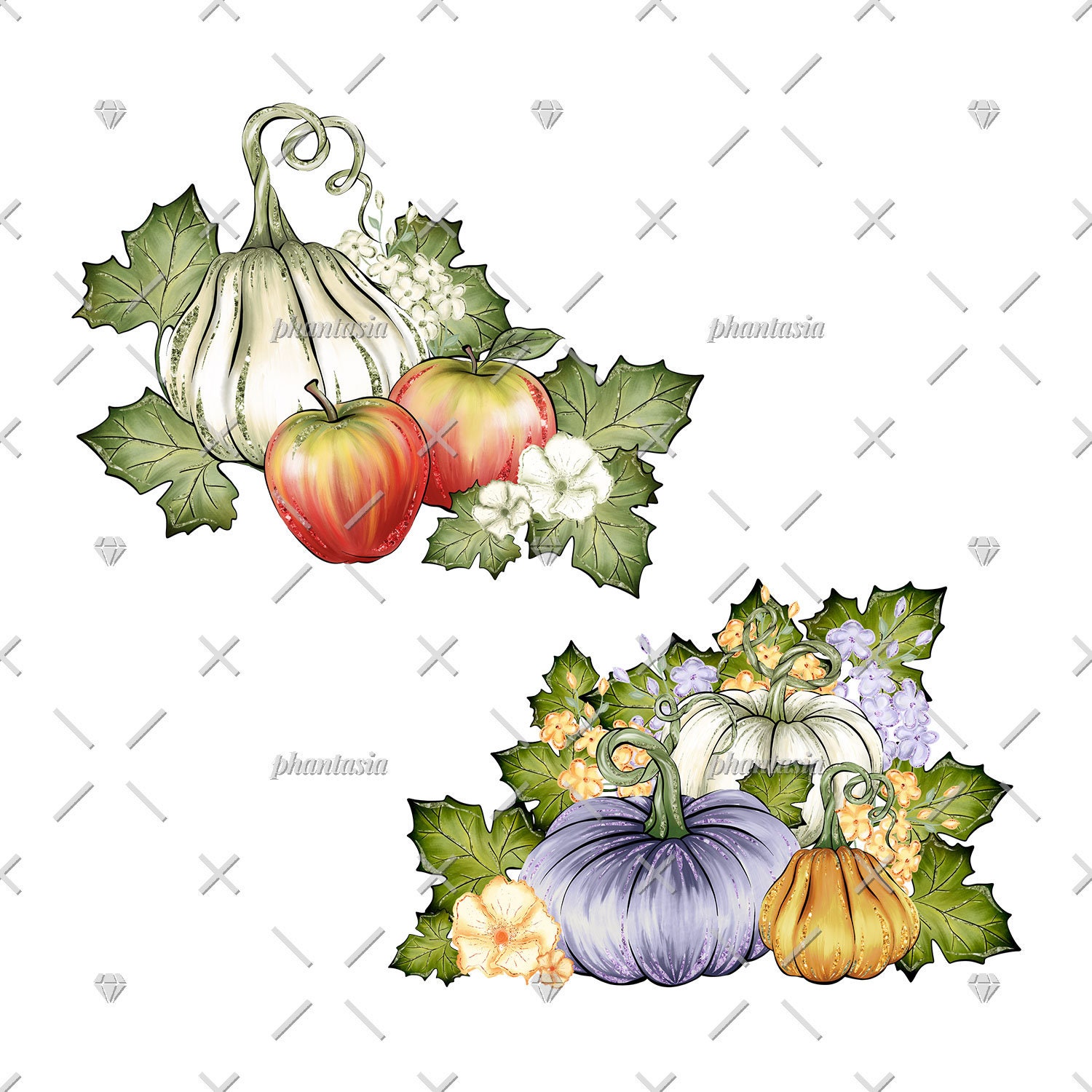 Pumpkins Watercolor Clipart Thanksgiving Clip Art Autumn - Etsy