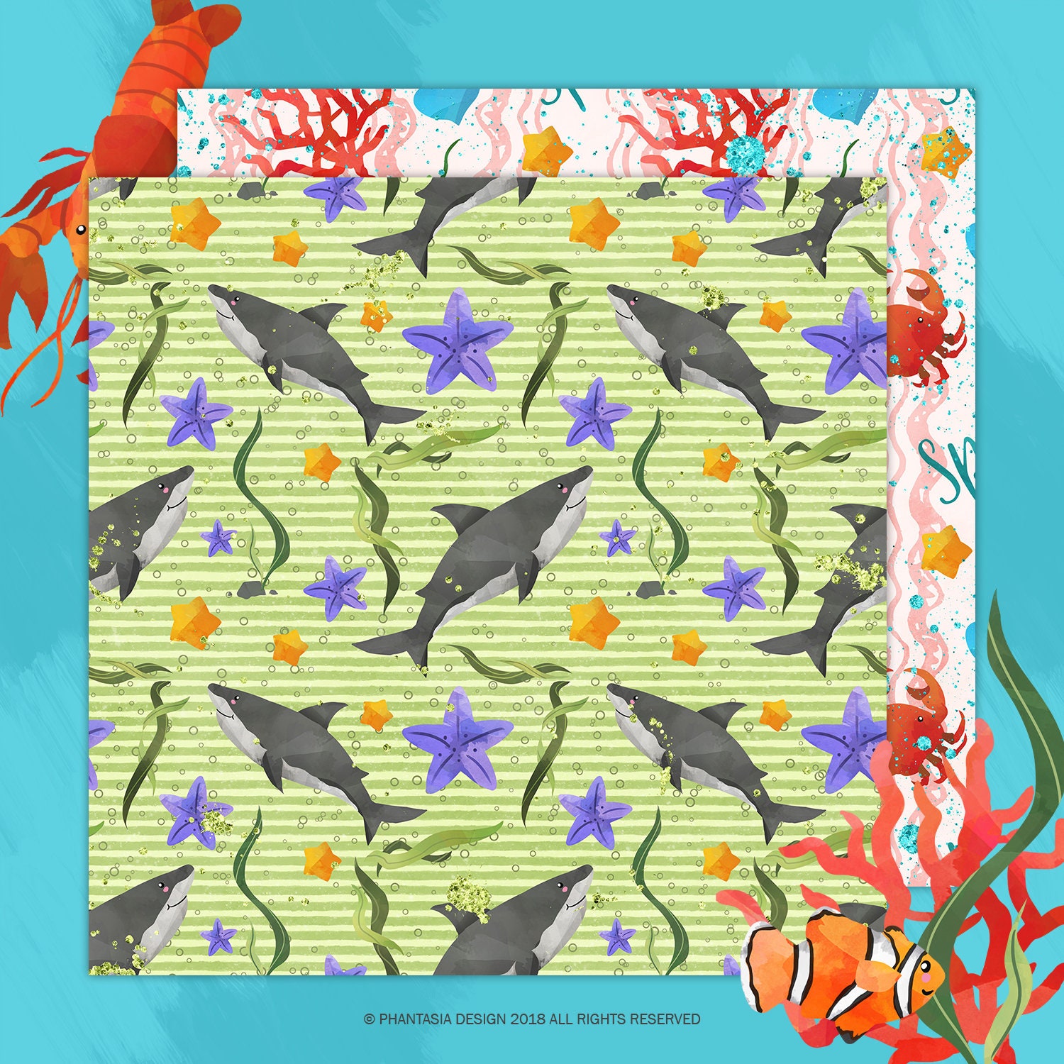 Marine Digital Paper Marine Life Sea Creatures Sea Animals - Etsy