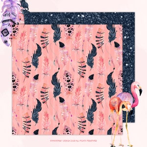 Flamingo Digital Paper Pack, Boho Digital Paper, Flamingo Pattern ...